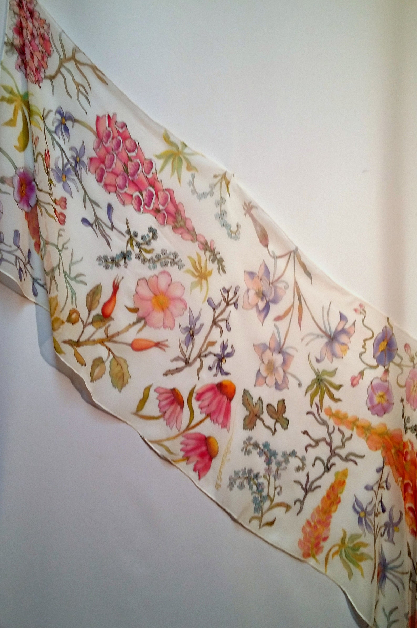 Hand Painted Botany Silk Chiffon Scarf Garden Flowers Scarf - Etsy UK