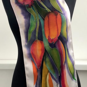 Silk Satin Scarf Batik Tulips Hand-painted Silk Gift for - Etsy