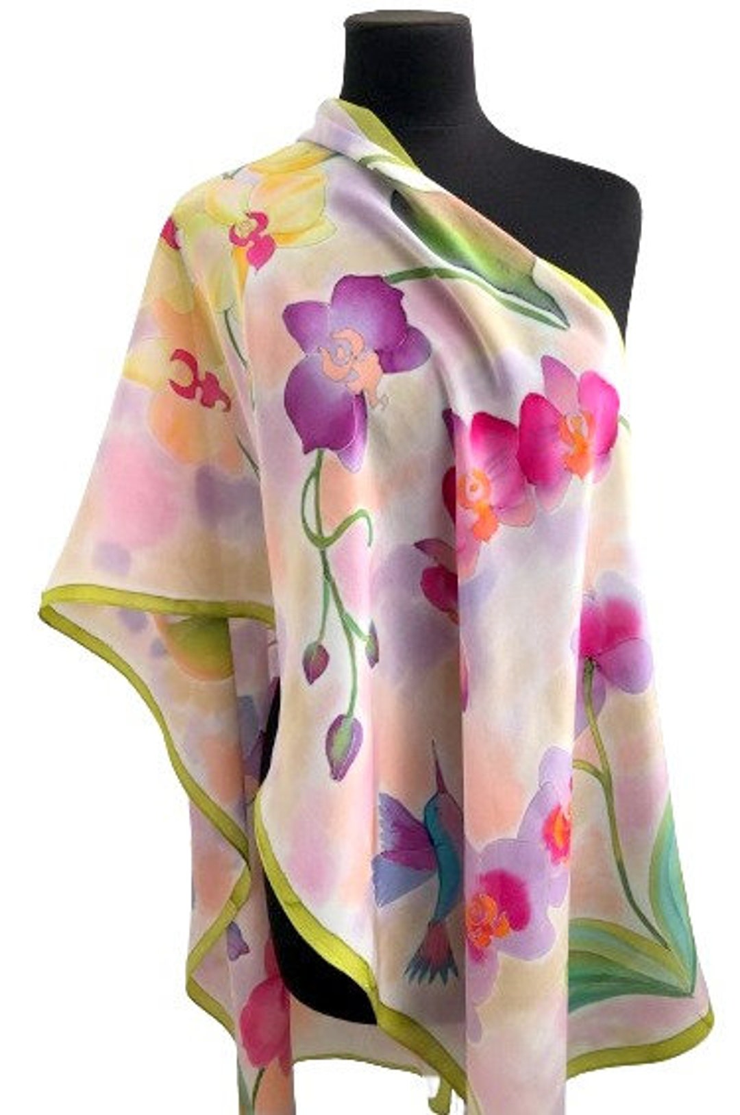 Orchids Natural Silk Scarf Hand Painted Silk Floral Designer - Etsy