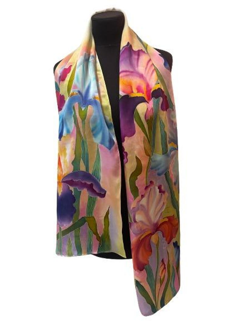 Iris Batik Silk Satin Scarf, Hand Painted Silk, Gift Women, 71/17. - Etsy