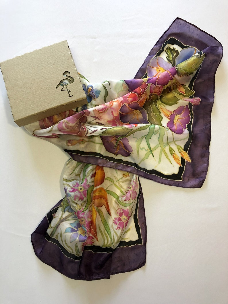 Silk Scarf June Flowers Natural Motiv Silk Scarf Hand - Etsy