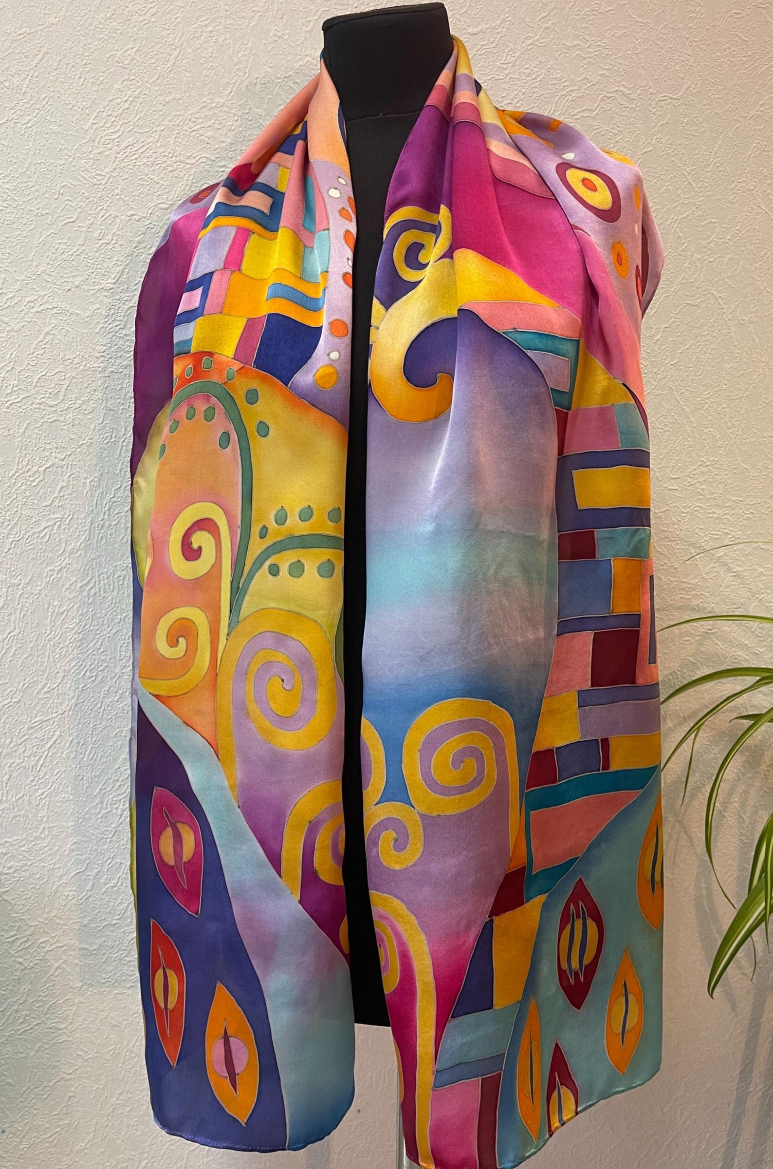 Hand Painted Silk Scarf Frey Wille / Abstract Scarf /natural Silk Satin ...
