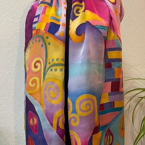 Hand Painted Silk Scarf Frey Wille / Abstract Scarf /natural Silk Satin ...