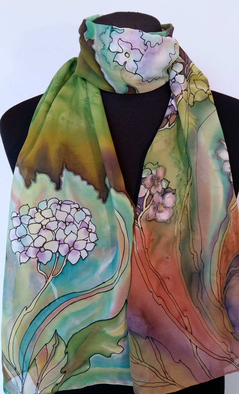 Hand Painted Silk Scarf Green Chiffon Silk Scar Gift for Woman - Etsy