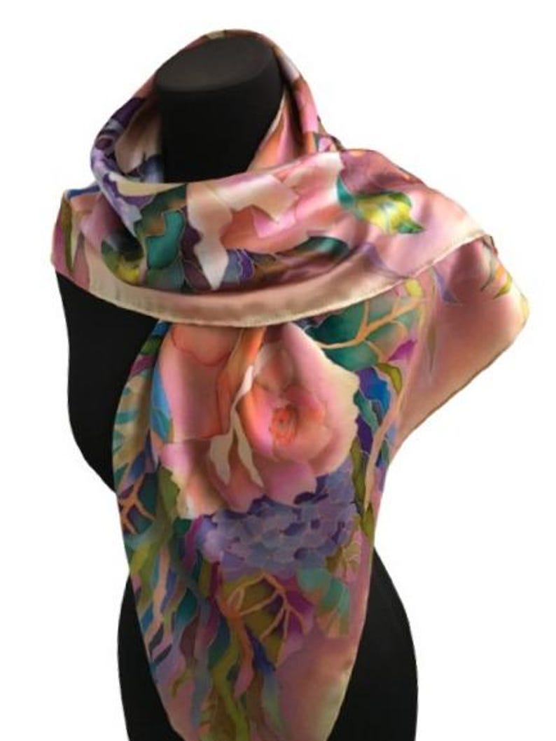 Hand Painted Silk Scarf Roses Gift Women Anniversary Gift. - Etsy