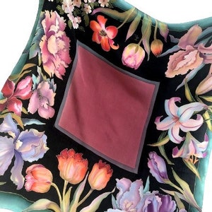 Hand Painted Silk Shawl Spring Flowers Floral Designer Scarf Luxury ...