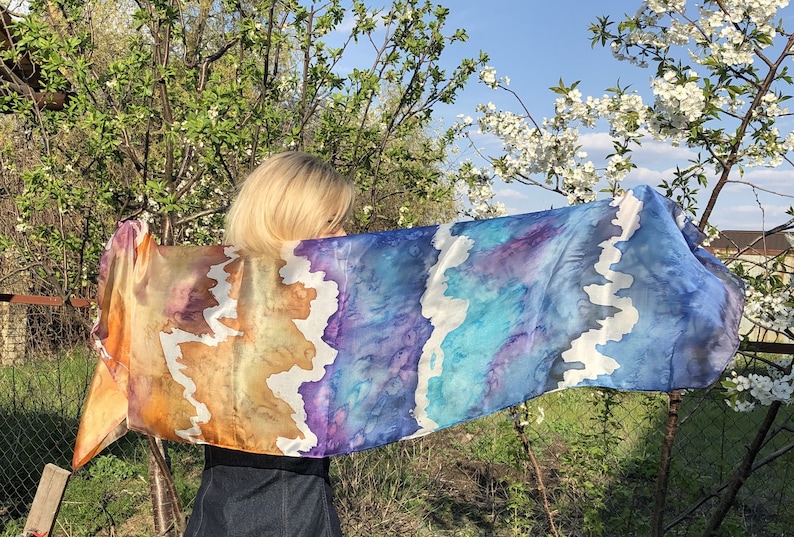 Hand Painted Silk Scarf Gift for Her and Mom Abstract Silk | Etsy