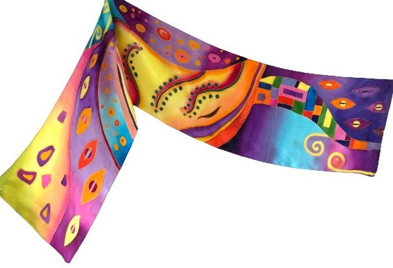 Hand Painted Silk Scarf Frey Wille / Abstract Scarf /natural Silk Satin ...