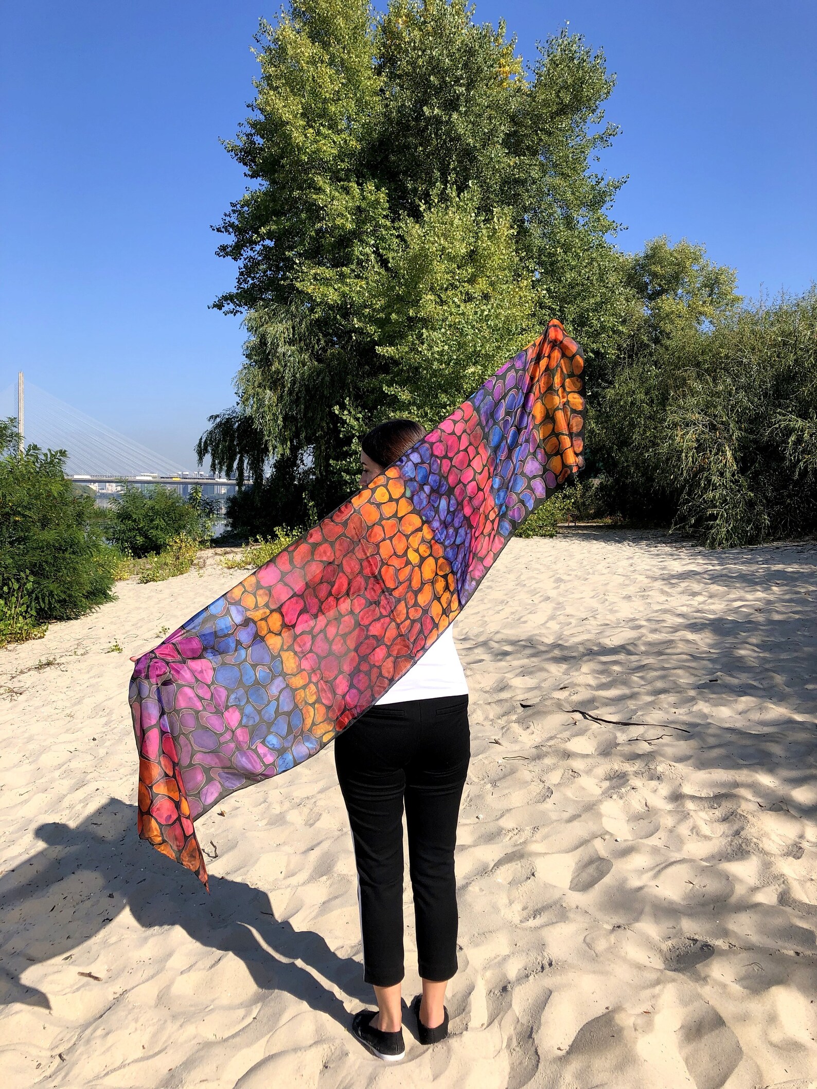 Hand Painted Abstract Silk Scarf/ Natural Silk Pongee/ Gift for Her ...