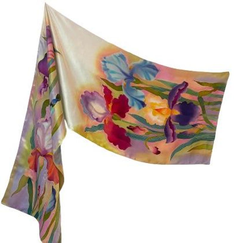 Iris Batik Silk Satin Scarf, Hand Painted Silk, Gift Women, 71/17. - Etsy