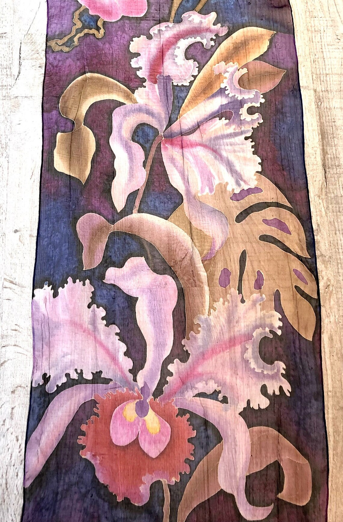 Hand Painted Large Chiffon Scarf Orchids 81 / 20. - Etsy