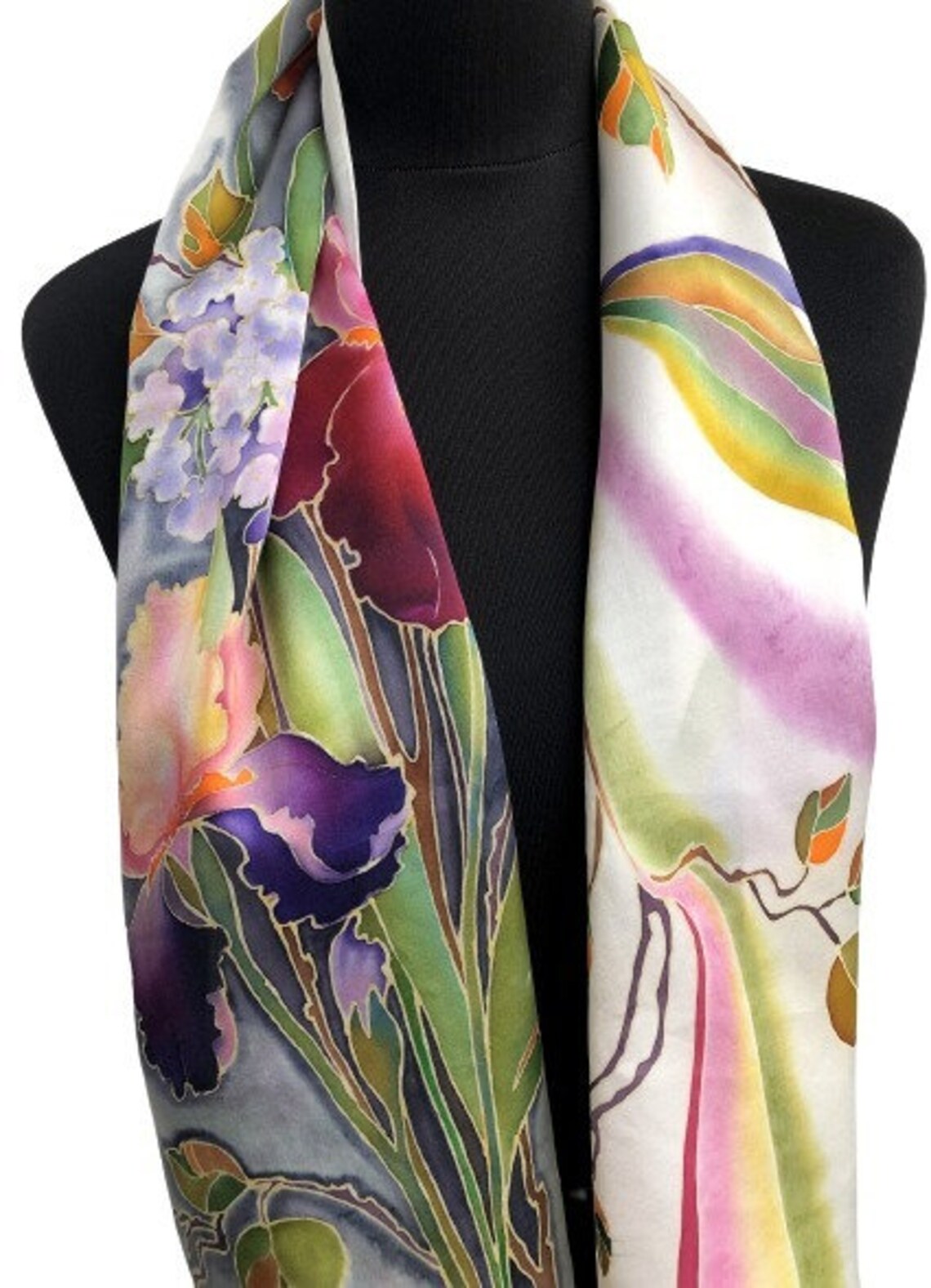 Iris Batik Silk Satin Scarf Hand Painted Silk Gift Women. - Etsy