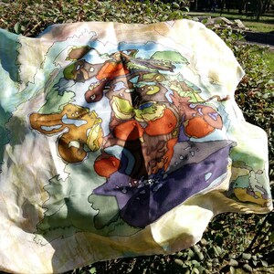 Hand Painted Silk Square Scarf Money Tree No Print Abstract Silk Scarf ...