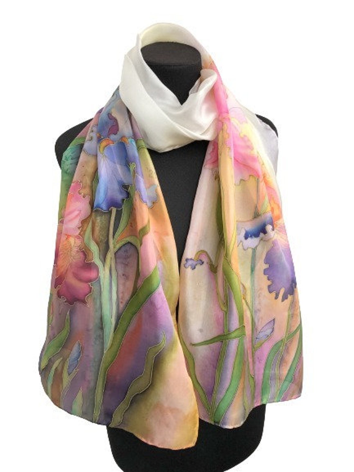Handpainted Silk Scarf Irises Long Scarf Garden Flowers Silk - Etsy