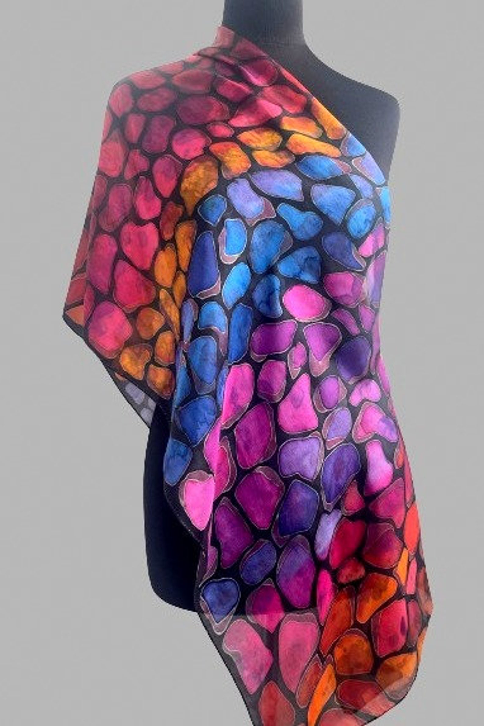 Hand Painted Abstract Silk Scarf/ Natural Silk Pongee/ Gift for Her ...