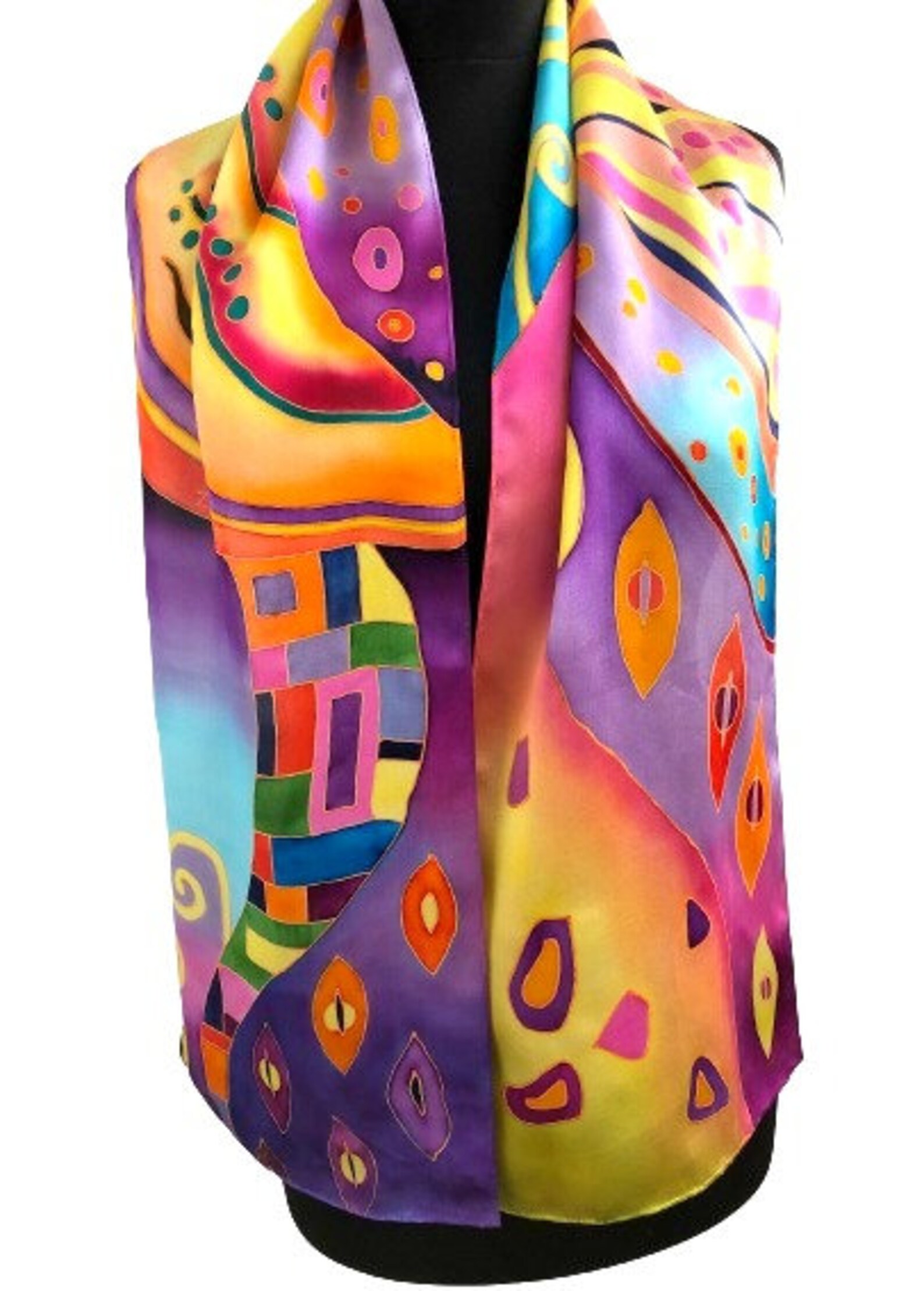 Hand Painted Silk Scarf Frey Wille / Abstract Scarf /natural Silk Satin ...