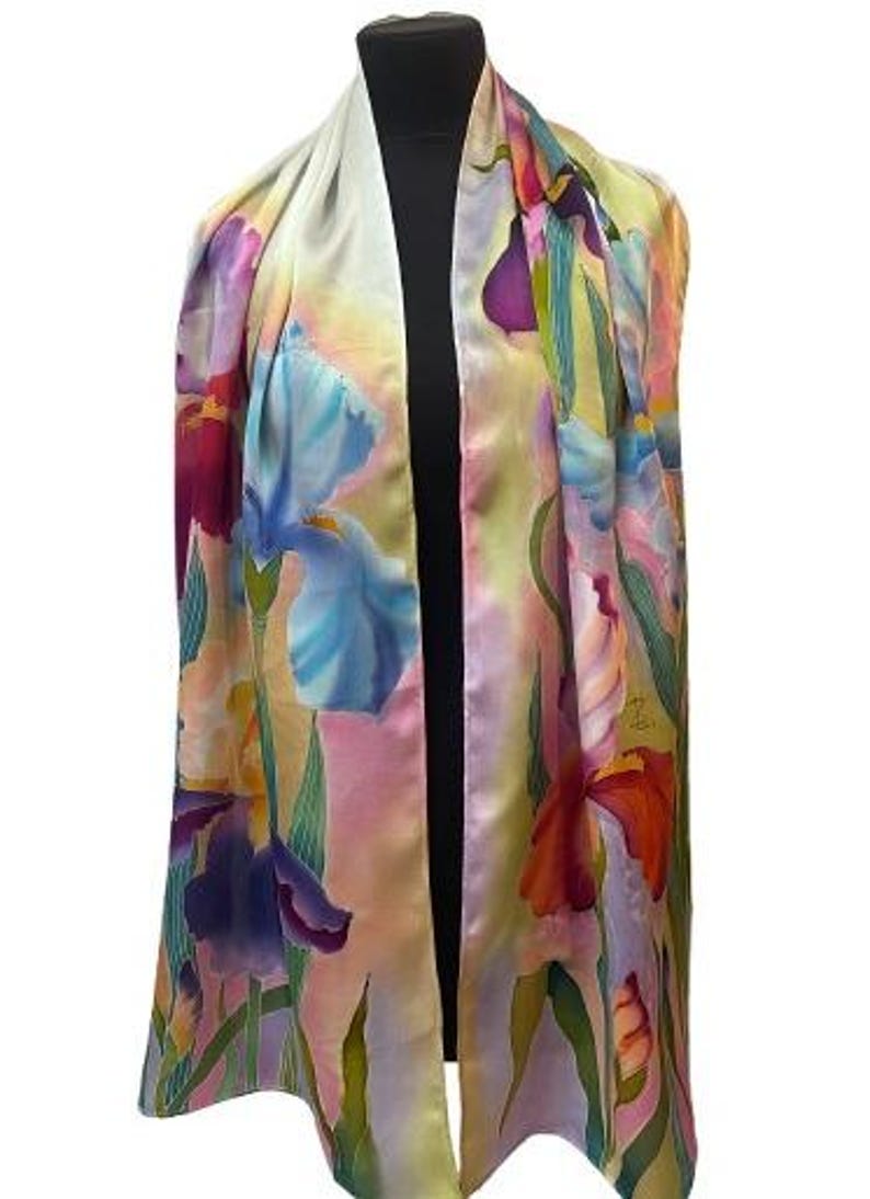 Iris Batik Silk Satin Scarf, Hand Painted Silk, Gift Women, 71/17. - Etsy
