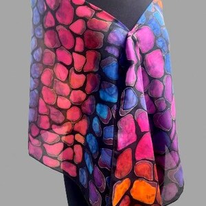 Hand Painted Abstract Silk Scarf/ Natural Silk Pongee/ Gift for Her and ...