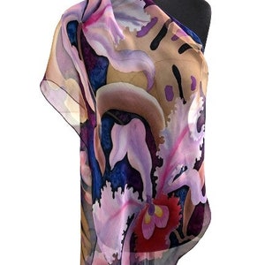 Hand Painted Large Chiffon Scarf Orchids Lightweight Silk Scarf Wedding ...