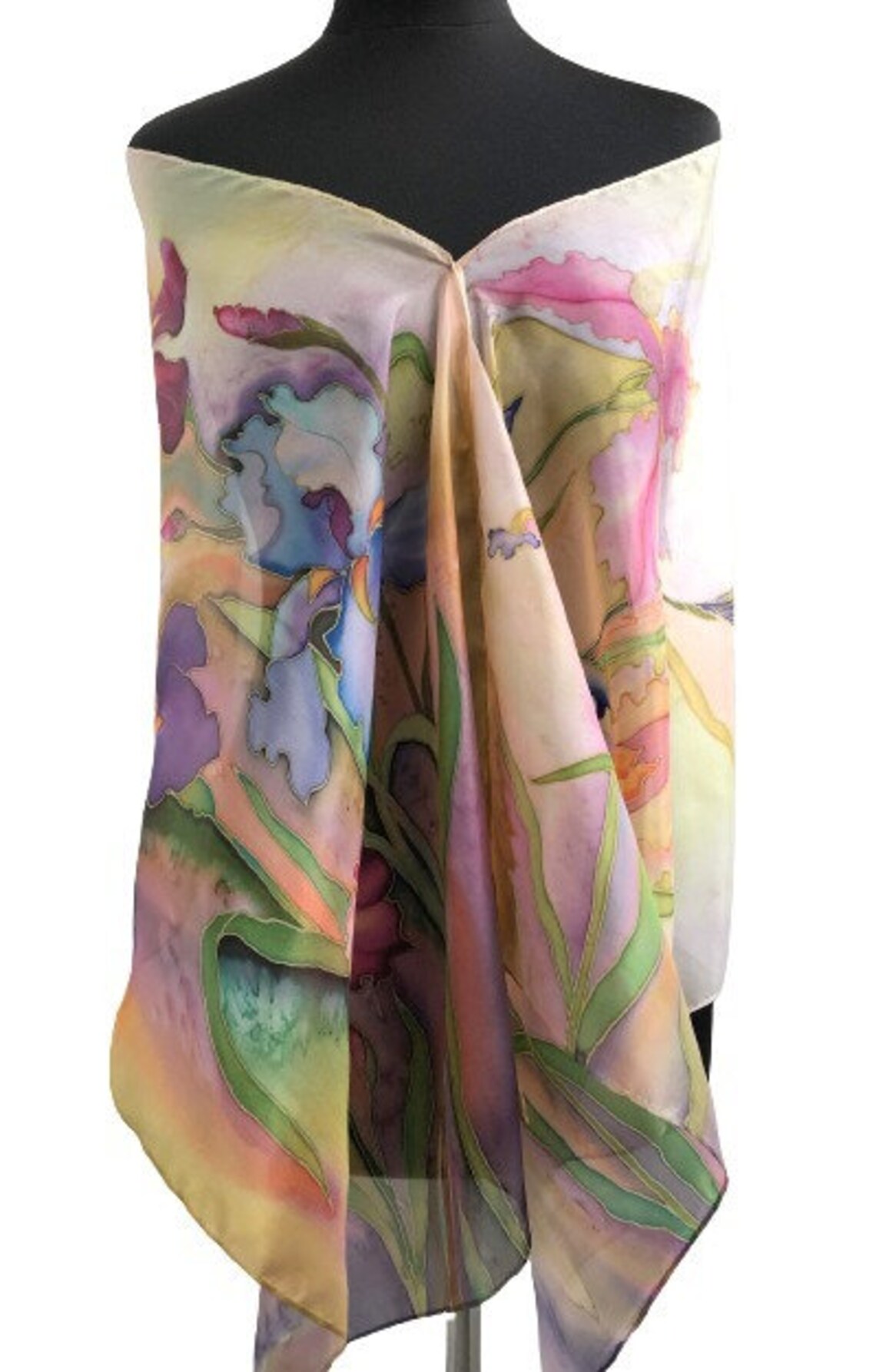 Handpainted Silk Scarf Irises Long Scarf Garden Flowers Silk - Etsy