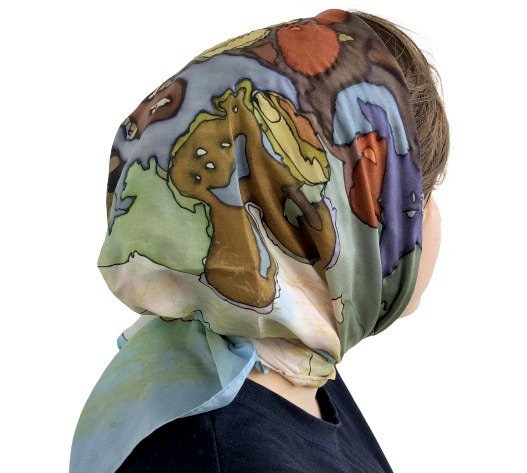 Hand Painted Silk Square Scarf Money Tree No Print Abstract Silk Scarf ...