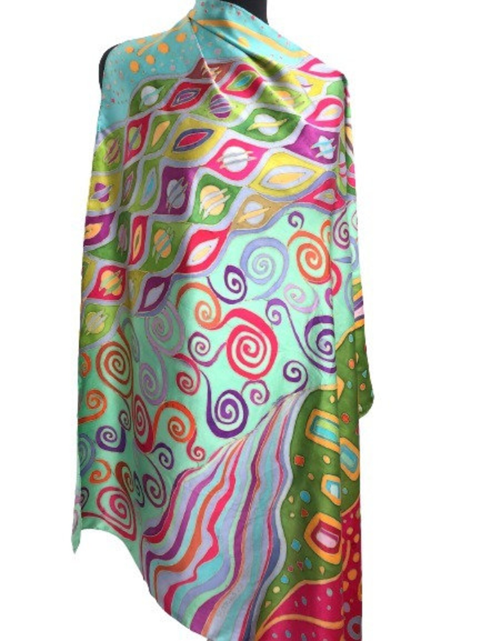 Hand Painted Silk Scarf Frey Wille Silk Shawl Emerald and - Etsy