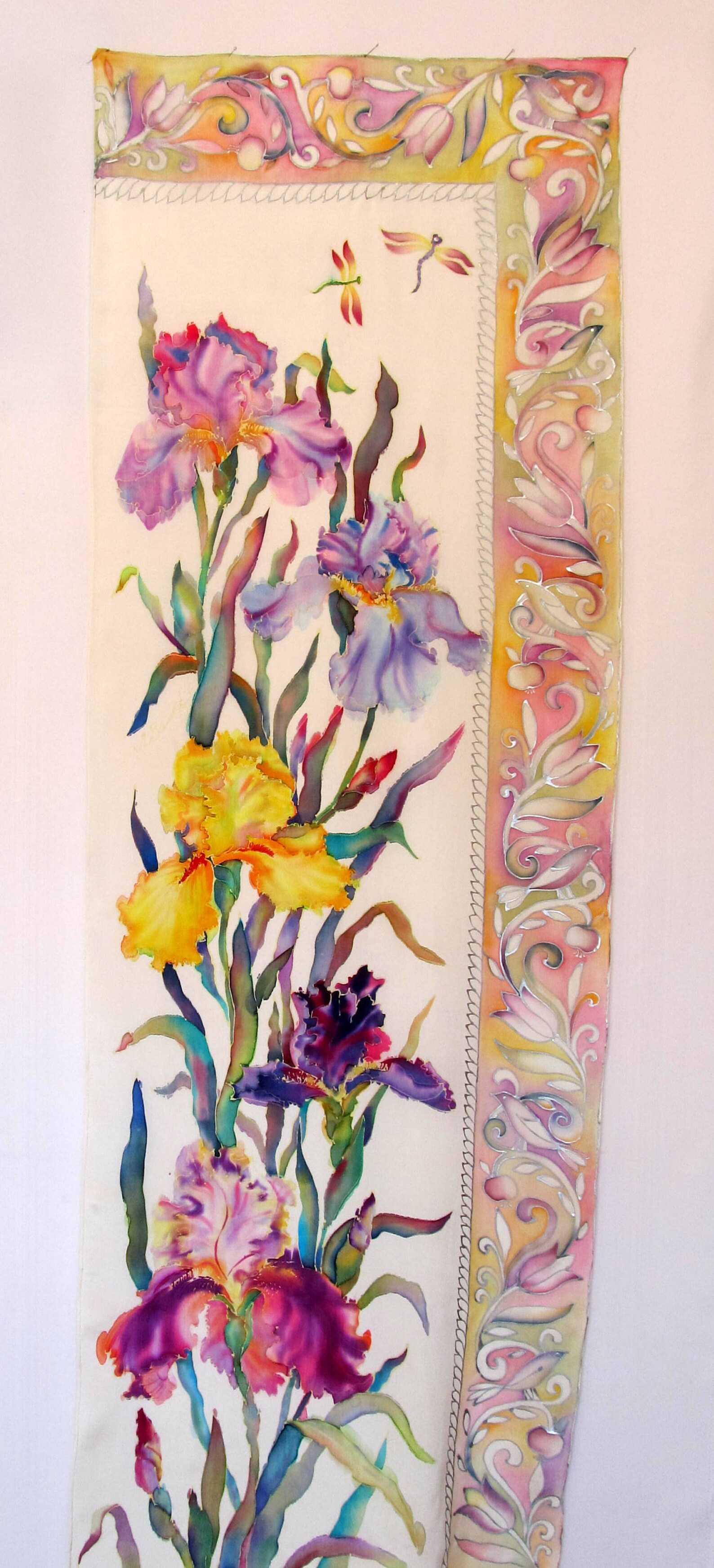 IRISES SCARF With ORNAMENT. Natural Motiv Silk Scarf. Hand - Etsy