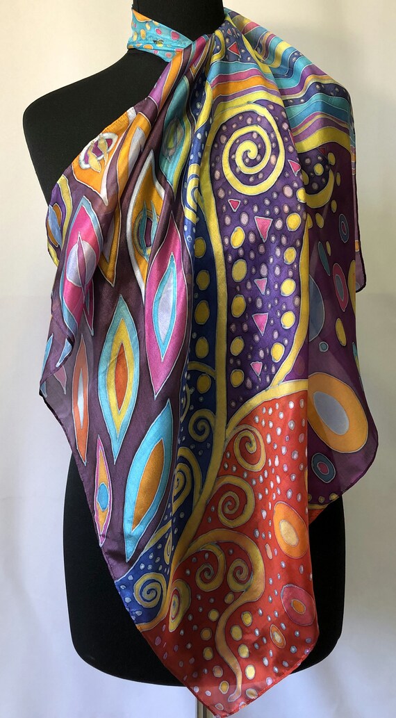 Hand Painted Silk Scarf Frey Wille / Square Silk Scarf / | Etsy