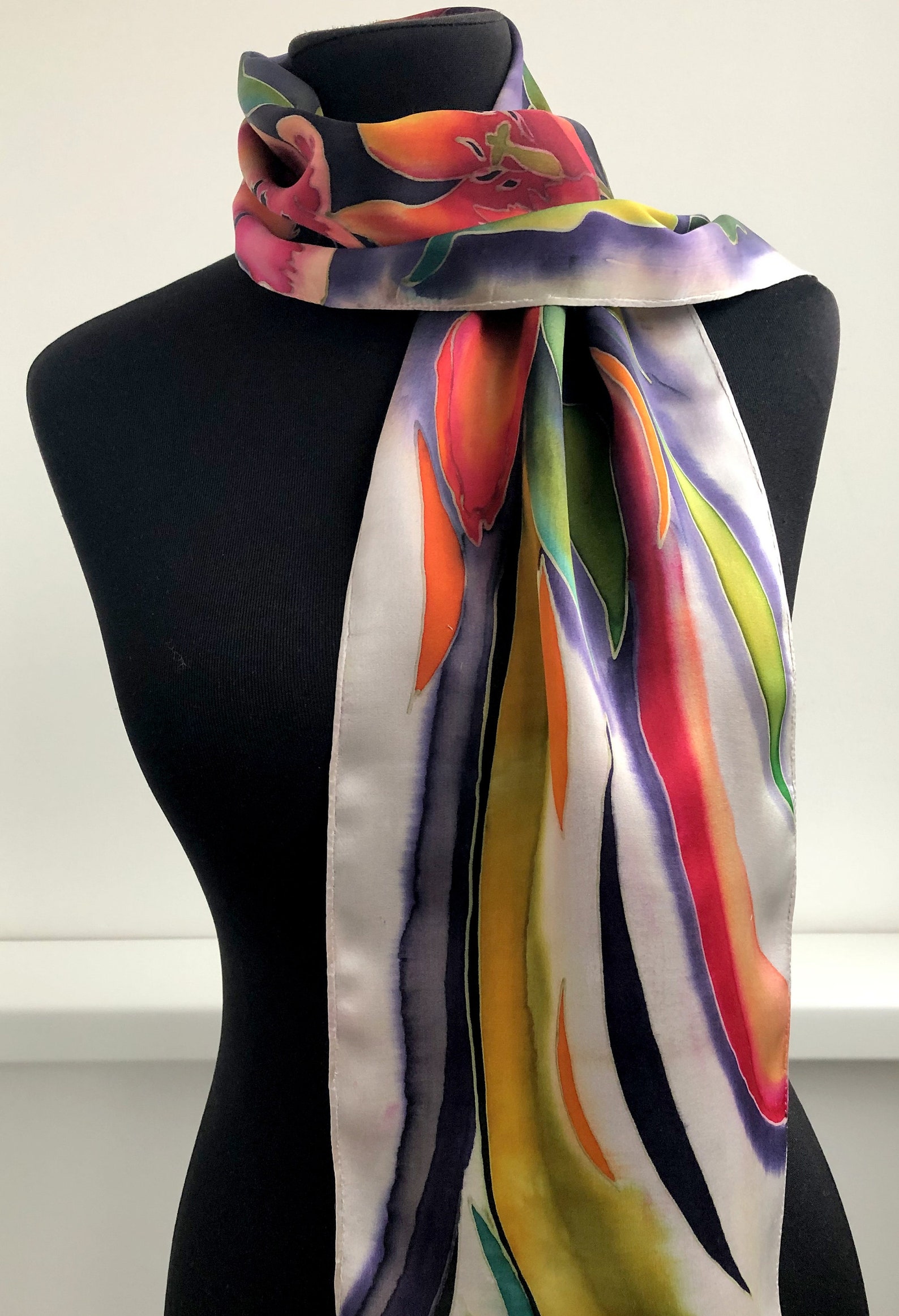 Silk Satin Scarf Batik Tulips Hand-painted Silk Gift for - Etsy