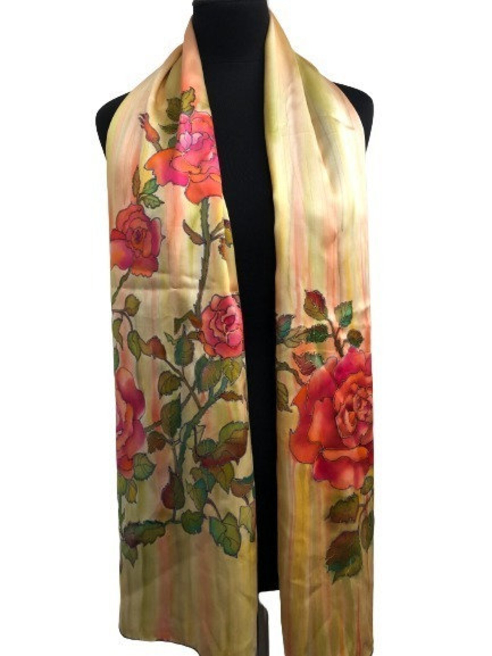 Silk Scarf Scarlet Roses Satin Silk/ Hand Painted Silk Scarf/ - Etsy