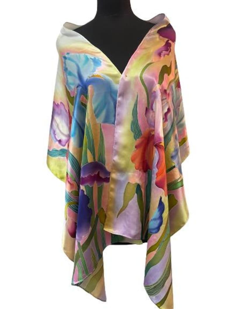 Iris Batik Silk Satin Scarf, Hand Painted Silk, Gift Women, 71/17. - Etsy