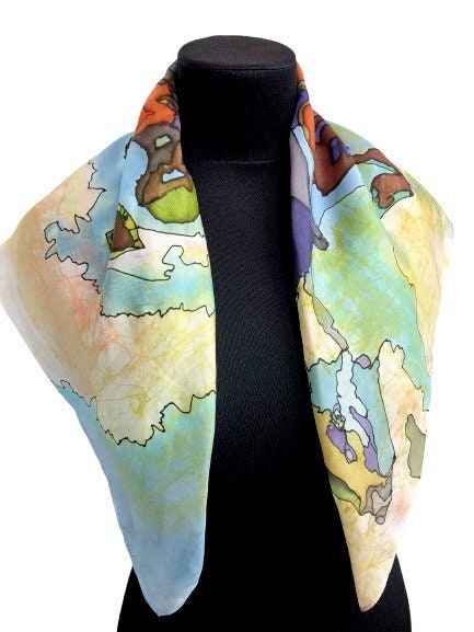 Hand Painted Silk Square Scarf Money Tree No Print Abstract Silk Scarf ...