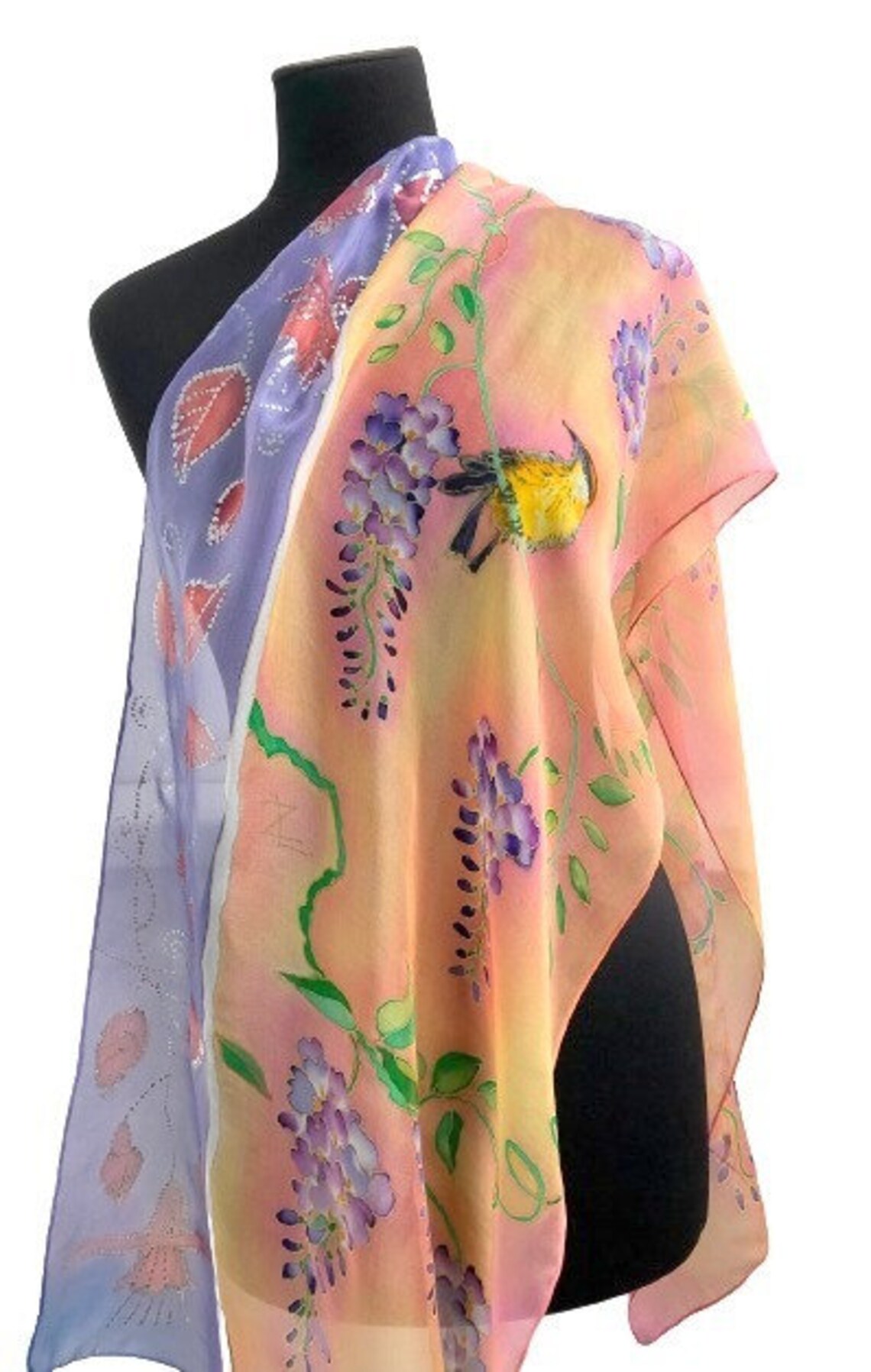 Silk Scarf Wisteria and Bird Silk Scarf Handpainted Flowers - Etsy