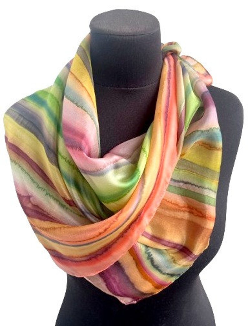 Hand-painted Silk Scarf Stripe, Natural Silk, Holiday Gift, Gift for ...