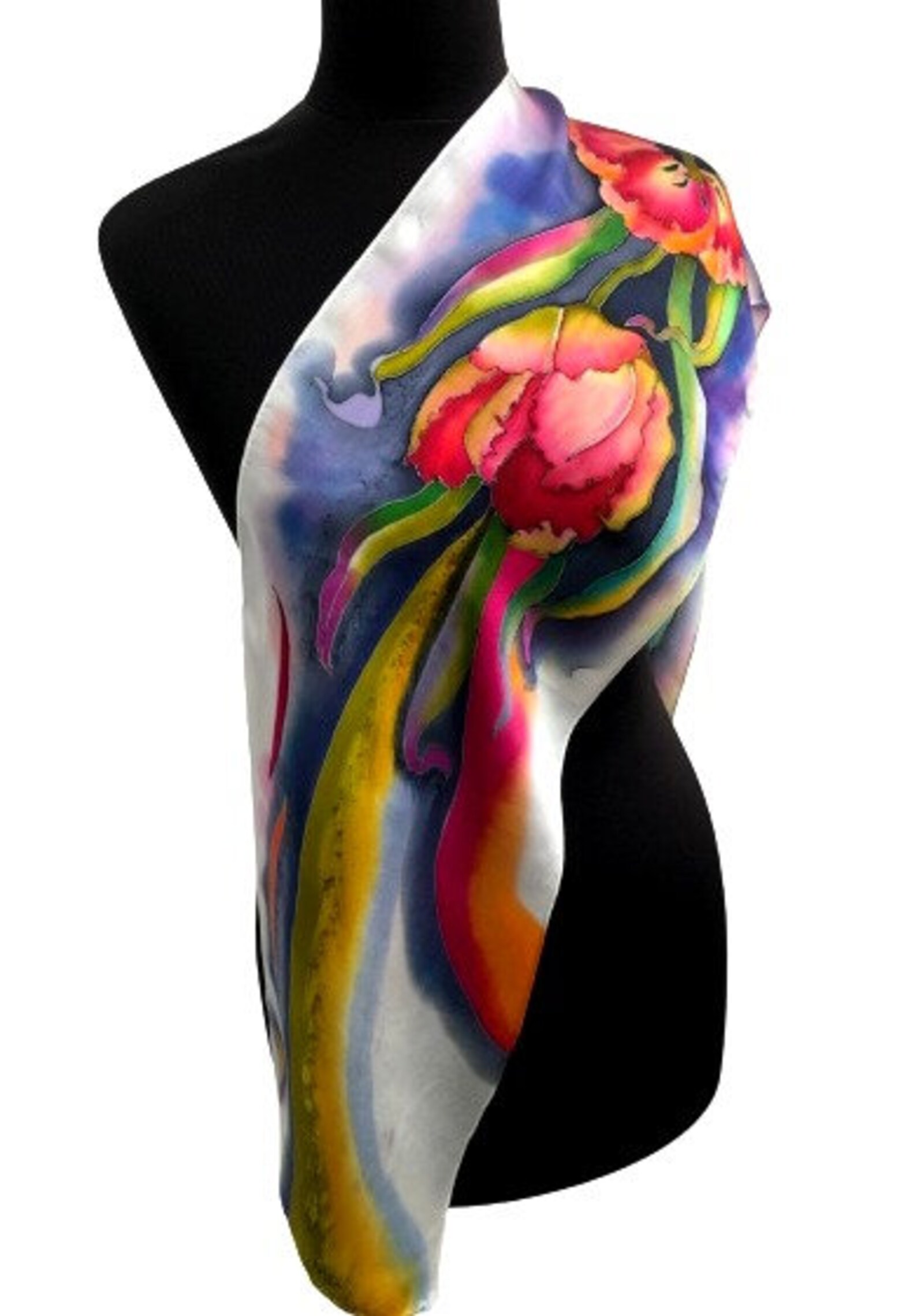 Silk Satin Scarf Batik Tulips, Hand-painted Silk, Gift for Her and Mom ...
