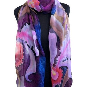 Hand Painted Large Chiffon Scarf Orchids Lightweight Silk Scarf Wedding ...