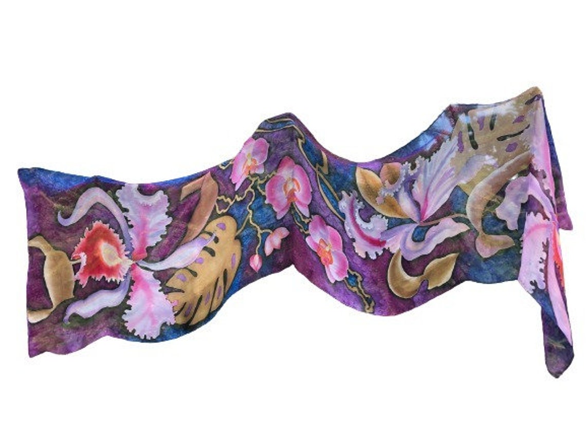 Hand Painted Large Chiffon Scarf Orchids 81 / 20. - Etsy