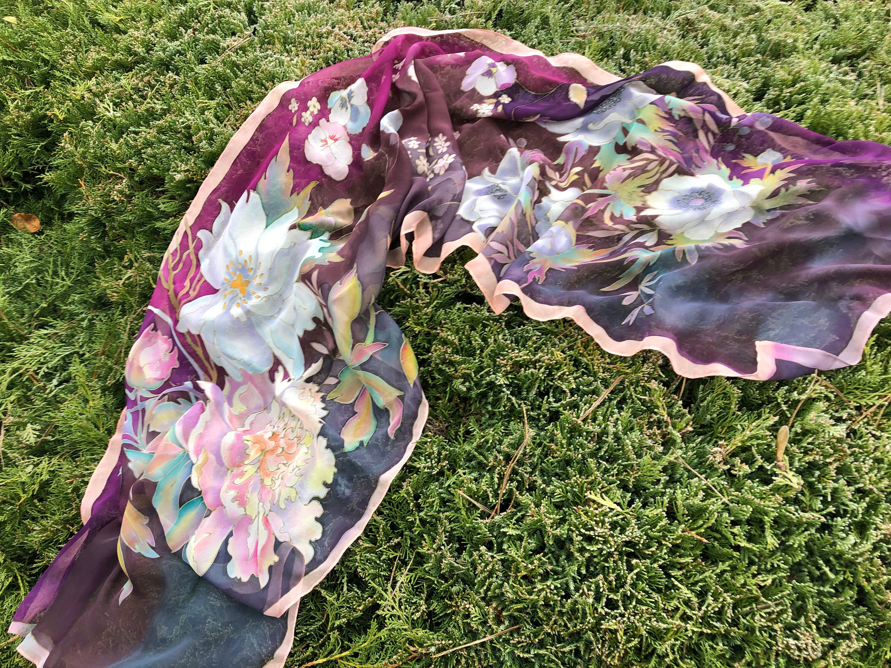 Hand Painted Silk Scarf Womens Silk Scarf 70 / - Etsy