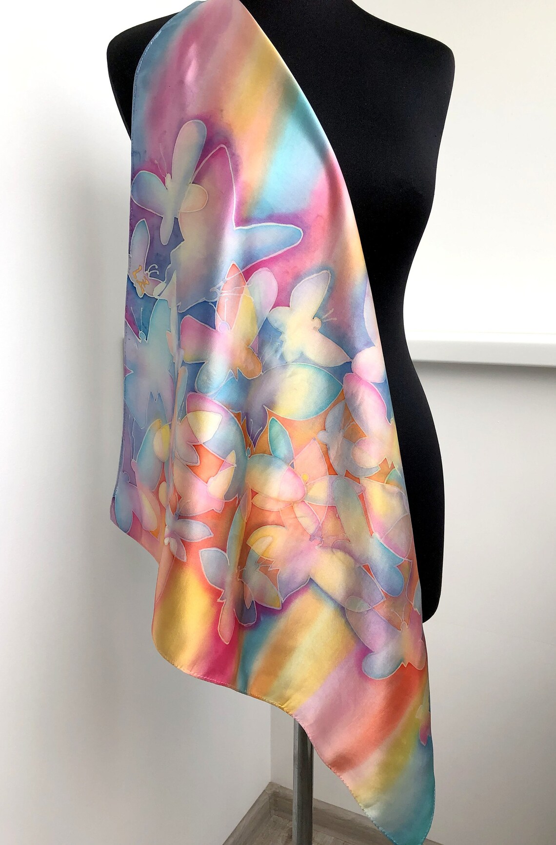 Hand Painted Silk Scarf Butterflies Square Scarf Satin Scarves - Etsy