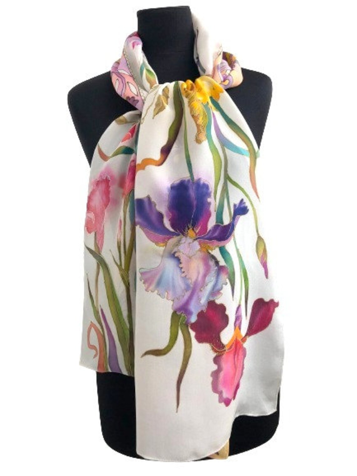 IRISES SCARF With ORNAMENT. Natural Motiv Silk Scarf. Hand - Etsy UK