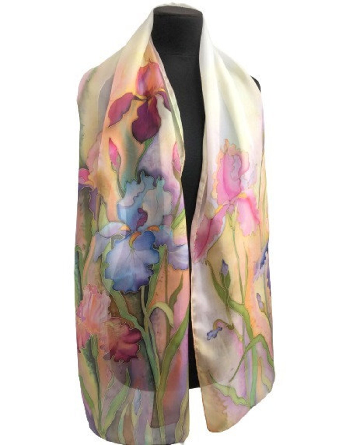 Handpainted Silk Scarf Irises Long Scarf Garden Flowers Silk - Etsy