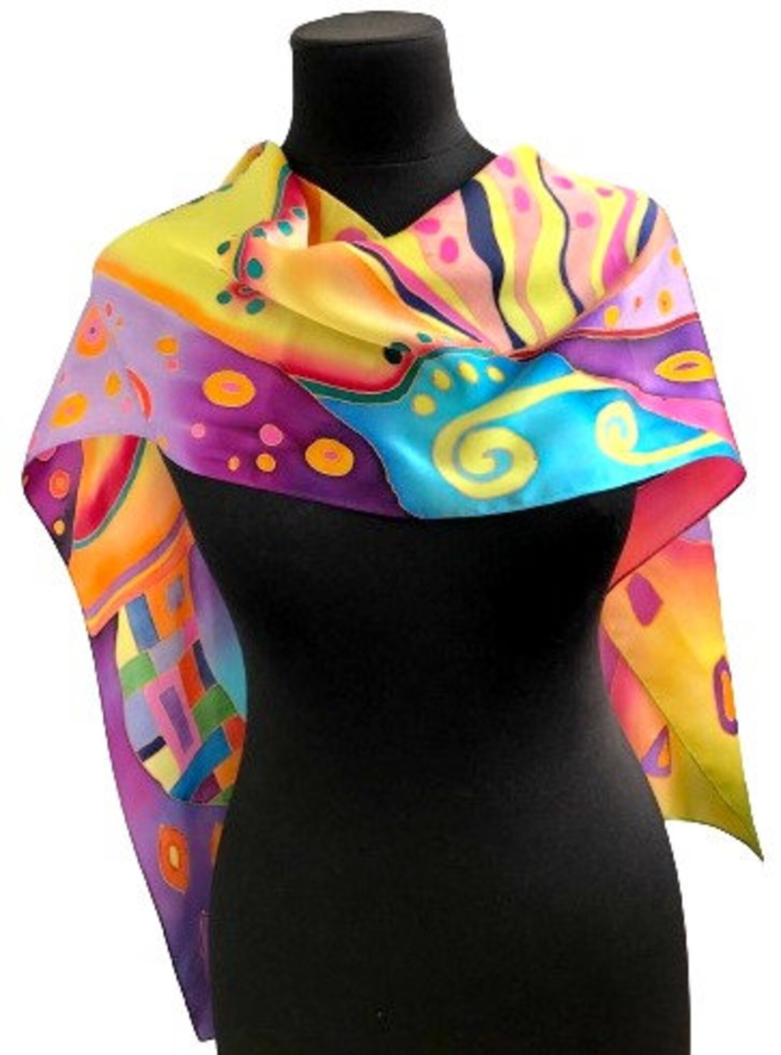 Hand Painted Silk Scarf Frey Wille / Abstract Scarf /natural Silk Satin ...