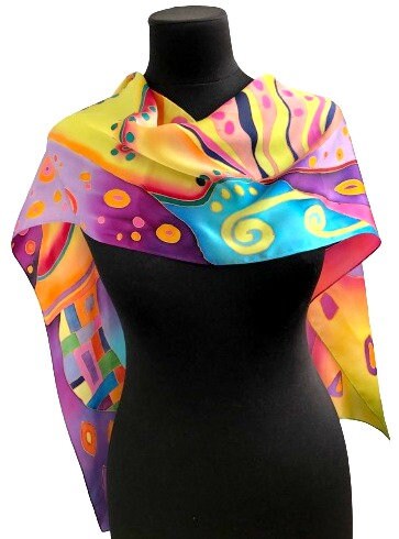 Hand Painted Silk Scarf Frey Wille / Abstract Scarf /natural Silk Satin ...