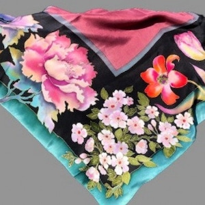 Hand Painted Silk Shawl Spring Flowers Floral Designer Scarf Luxury ...