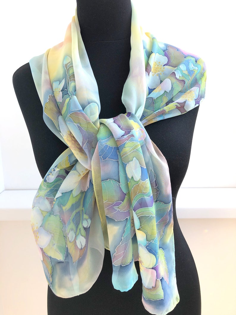 Silk Scarf Jasmine Flowers Natural Motif Silk Scarf - Etsy