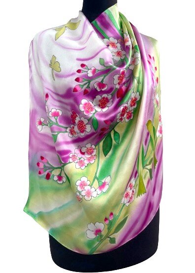 Hand Painted Natural Silk Scarf spring 27/ 27 Gift Women. - Etsy