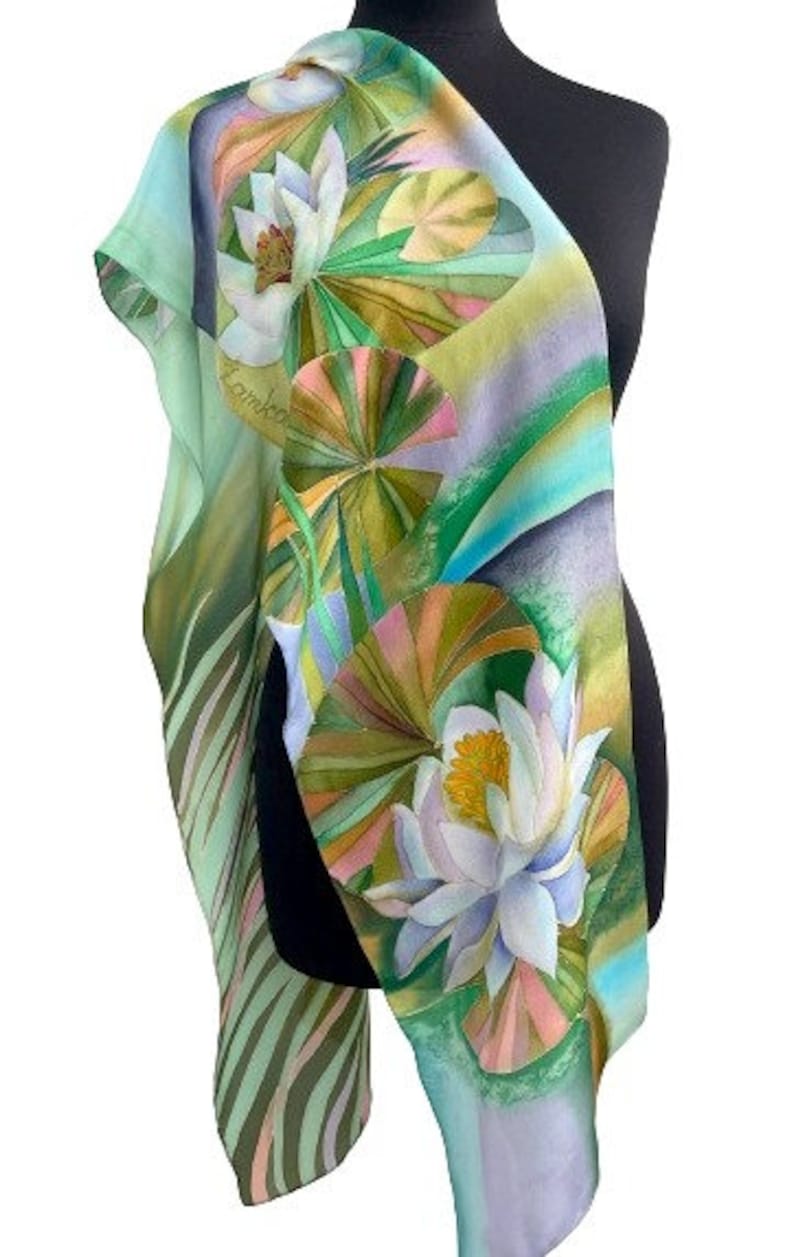 Silk Scarf Hand Painted River Lilies Silk Scarf Gift for Women. - Etsy