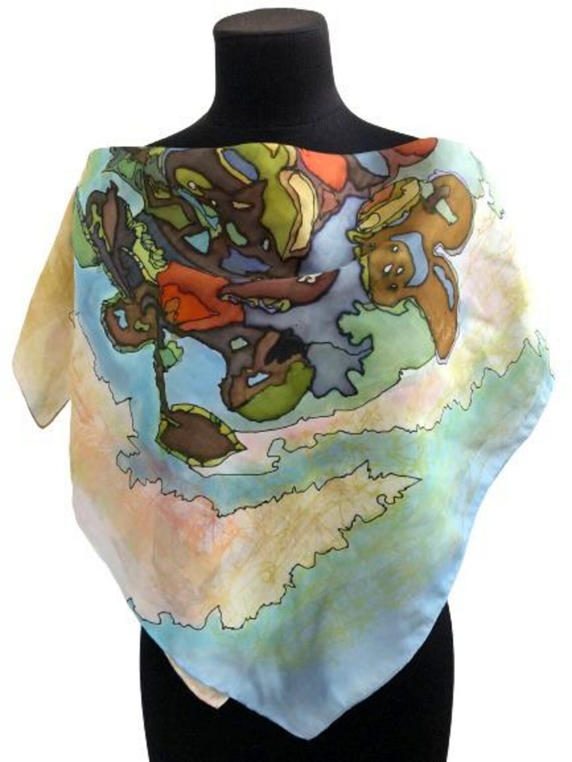 Hand Painted Silk Square Scarf Money Tree No Print Abstract Silk Scarf ...
