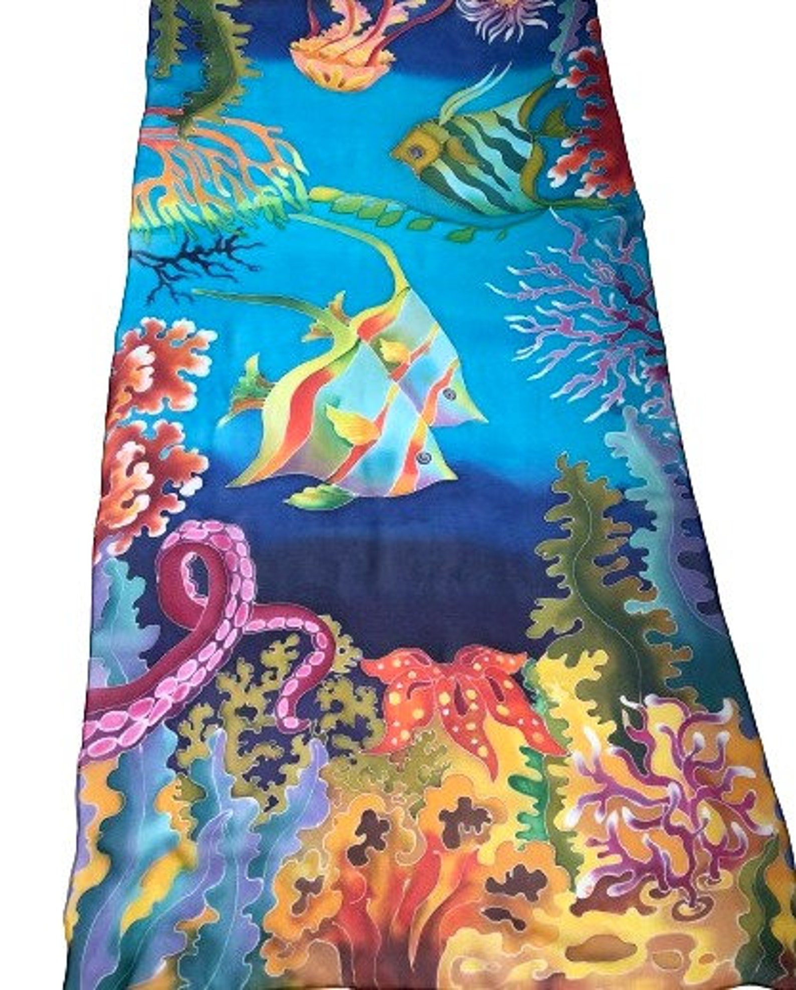 Hand Painted Silk Shawl Sarong Tropics Sea Fish Natural - Etsy
