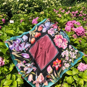 Hand Painted Silk Shawl Spring Flowers Floral Designer Scarf Luxury ...